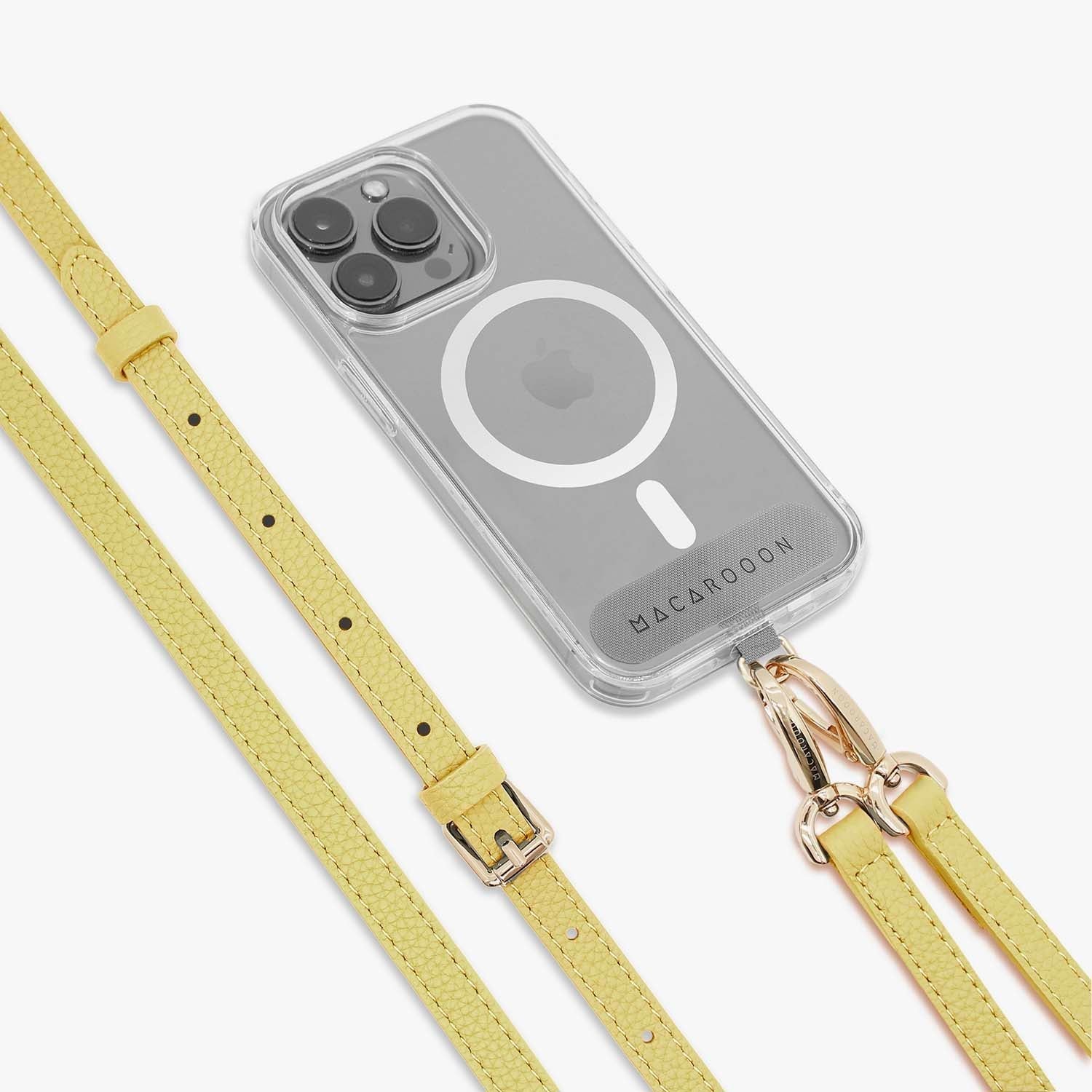 iPhone 12 Pro Max Clear Case with Crossbody Leather Strap | macarooon.com